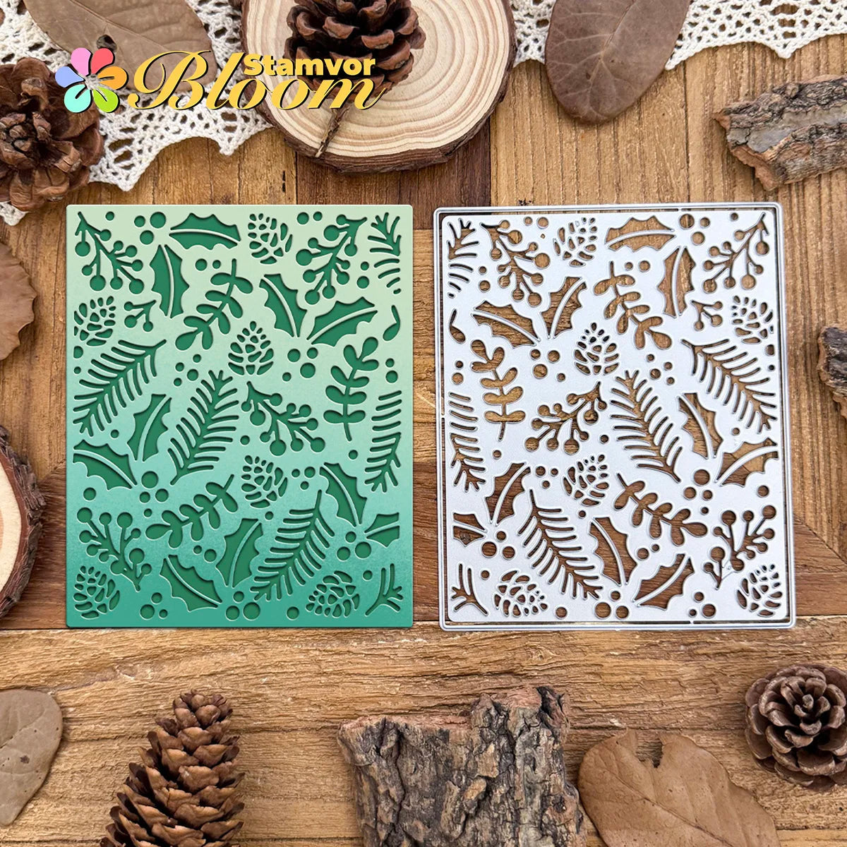 Snijmal Kersttakken Dennenbladeren Vierkant Frame voor Scrapbooking ...